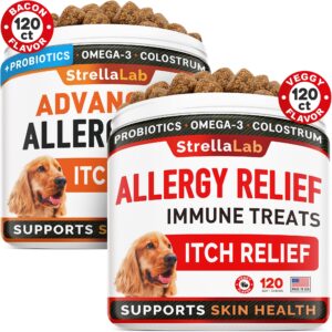 advanced allergy + allergy relief + probiotics dogs bundle - itchy skin treatment - omega3&pumpkin - dog itch relief + anti itch support supplement, dogs itching& licking treats - 240ct - made in usa