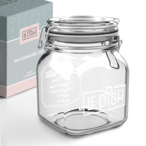 le dish wide mouth mason jar 32 oz | homemade mayonnaise jar with recipe - airtight 32 oz mason jar with lid - large glass jar wide mouth for mayonnaise, canning, fermenting & pickling