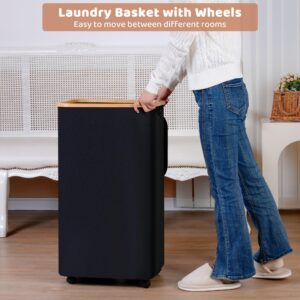 iEGrow Laundry Hamper with Wheels,110L Clothes Hamper for Laundry, Laundry Basket with Lid and Inner Bag, for Laundry Room, Bedroom, Dormitory Storage,Black