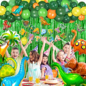 HJINGY Dinosaur Birthday Decorations, Dinosaur Party Decorations for Kids, Dinosaur Balloons Arch Garland Kit Includes Foil Balloons Happy Birthday Banner Curtains for Baby Shower Dino Themed Party