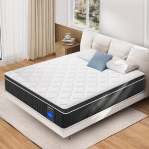 simarth queen mattress 12 inch, upgrade strengthen queen size hybrid mattresses in a box, memory foam queen mattress made of individually pocketed springs for support and pressure relief, medium firm