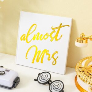 Calculs Almost Mrs Wedding Shower Guest Book Bachelorette Party Picture Book Polaroid 8.5” Square Bridal Blank Pages Guestbook White Cover Gold Gilding