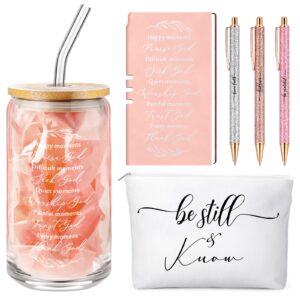 spakon 6 pcs christian gifts for women bible verse a6 leather journal notebook 16 oz glass cup glitter ballpoint pen makeup bag inspirational gifts sunday school teacher appreciation day(rose gold)