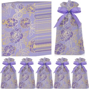 pasimy 50 pcs purple rose gift bags purple drawstring bags flower candy bags gold purple plastic treat bags purple flower favor bags for women girl birthday party supplies