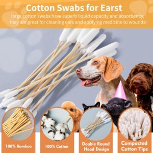 100 PCS 6 Inch Long Cotton Swabs in Box - Professional Large Cotton Swabs with Bamboo Handle - Double Sided Dog Ear Swabs - Specially Designed Big Cotton Swabs for Dog Ear, Cleaning Solution