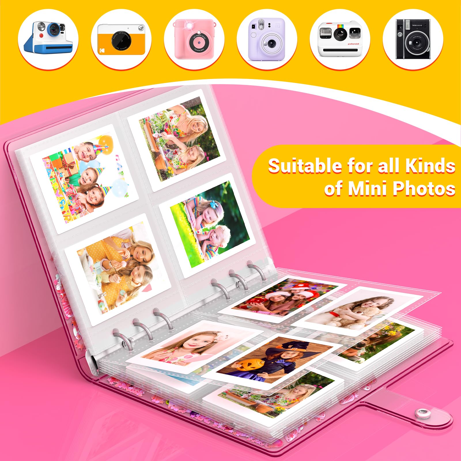 Kids Photo Album for Instax Mini, Photo Album for Polaroid, Applicable to Fujifilm Instax Mini 11 12 40 KODAK Mini Photo, Gift for 4 5 6 7 8 9 10 Year Old Girls (200 photos)