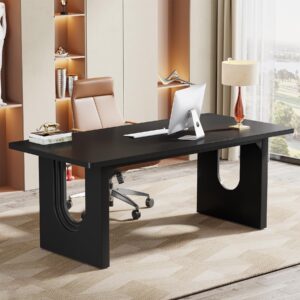 tribesigns modern executive desk, 70.9" large office computer desk, conference table meeting room table, simple workstation business furniture for home office, black