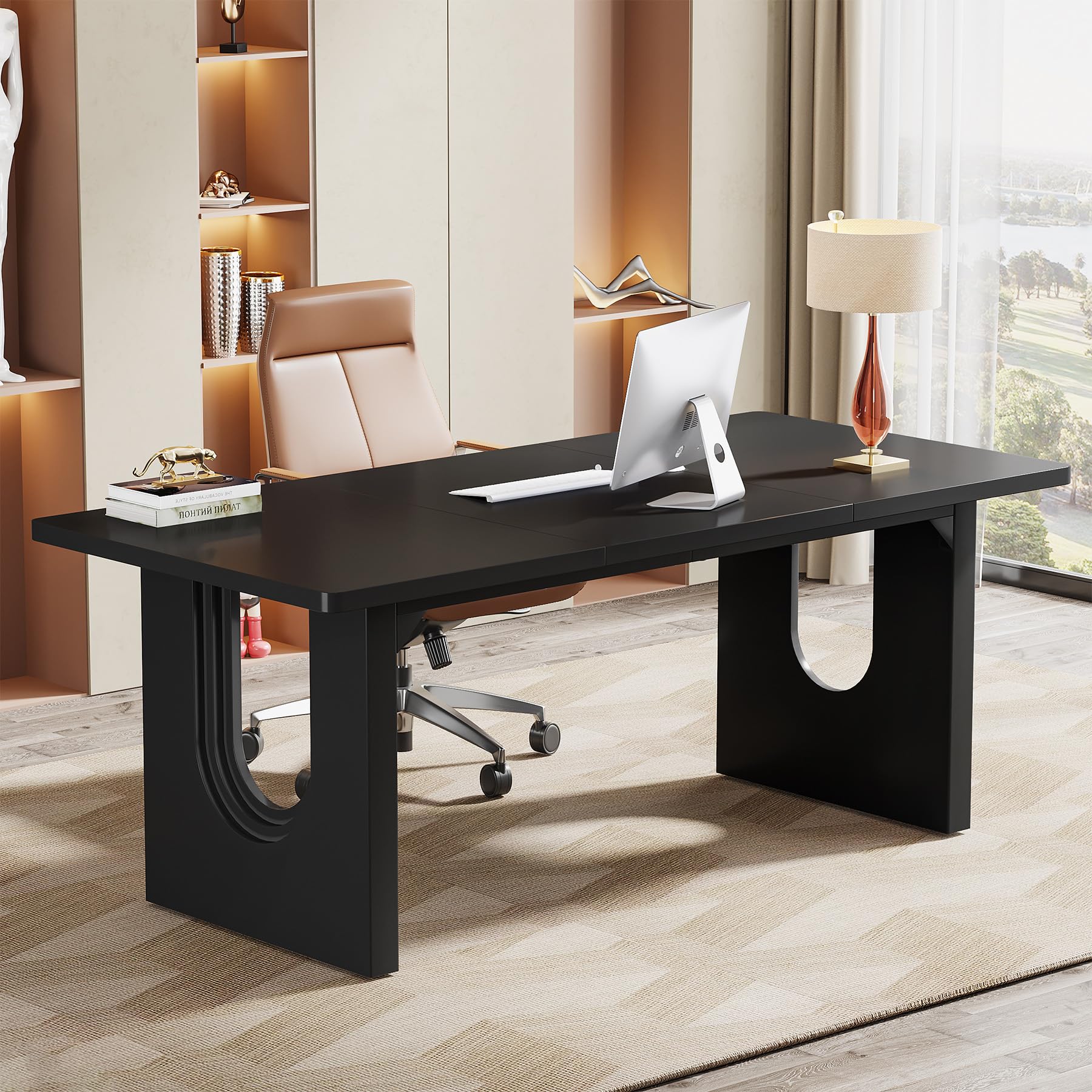 Tribesigns Modern Executive Desk, 70.9" Large Office Computer Desk, Conference Table Meeting Room Table, Simple Workstation Business Furniture for Home Office, Black