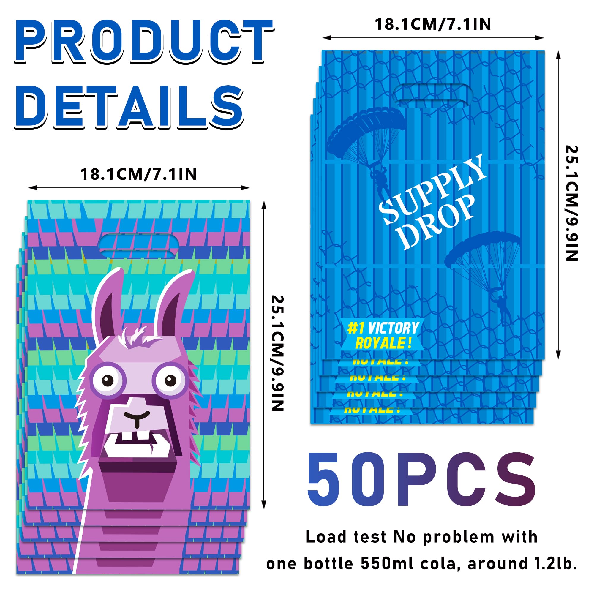 Haxpacal Video Game Goodie Bags 50Pcs Llama Treat Candy Plastic Bags for Llama Bag Video Game Theme Party Supplies Gamer's Birthday Party Decorations