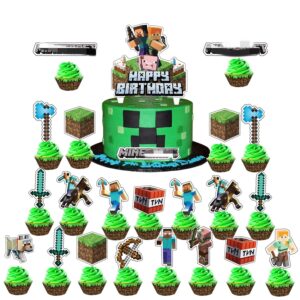 26pc pixel cake topper cupcake toppers cake decoration for children 24pcs cupcake topper 2pcs cake topper