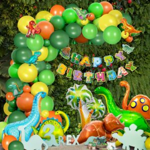 HJINGY Dinosaur Birthday Decorations, Dinosaur Party Decorations for Kids, Dinosaur Balloons Arch Garland Kit Includes Foil Balloons Happy Birthday Banner Curtains for Baby Shower Dino Themed Party