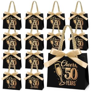 clysee 25 pcs birthday gift bags with handles black and gold party favor bags bulk for birthday wedding anniversary supplies decorations, 5.51 x 2.36 x 4.72 inches(cheers to 50)