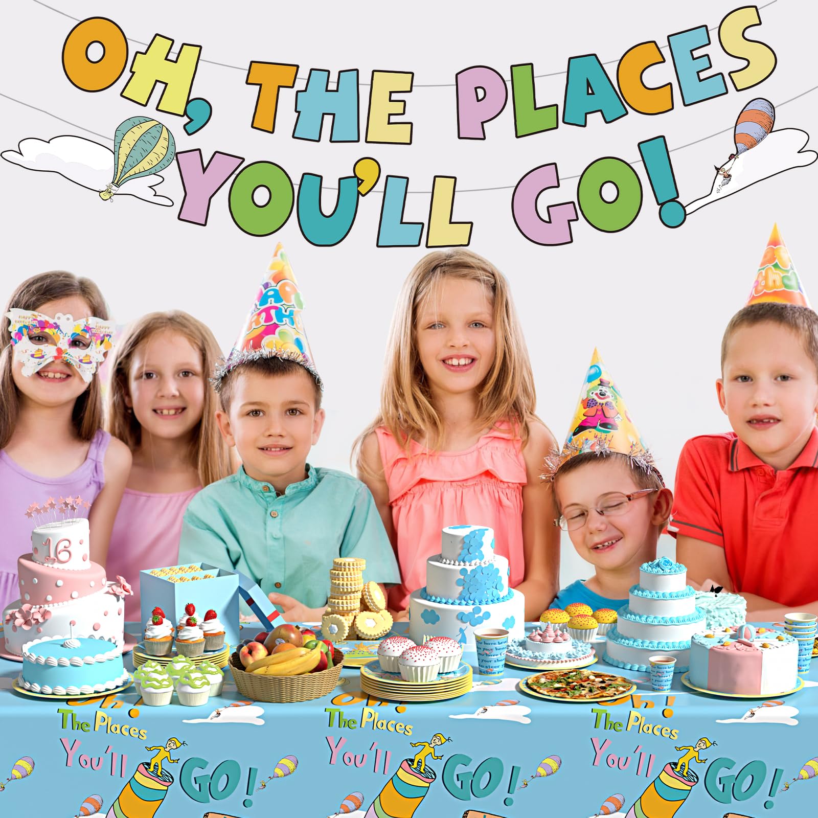 Oh The Places You' ll Go Decorations Dr Seuss Graduation Party Decorations Oh The Places You'll Go with Dinner Plates, Napkins, Cups, Tablecloth for Kindergarten Graduation Party Supplies Serves 24