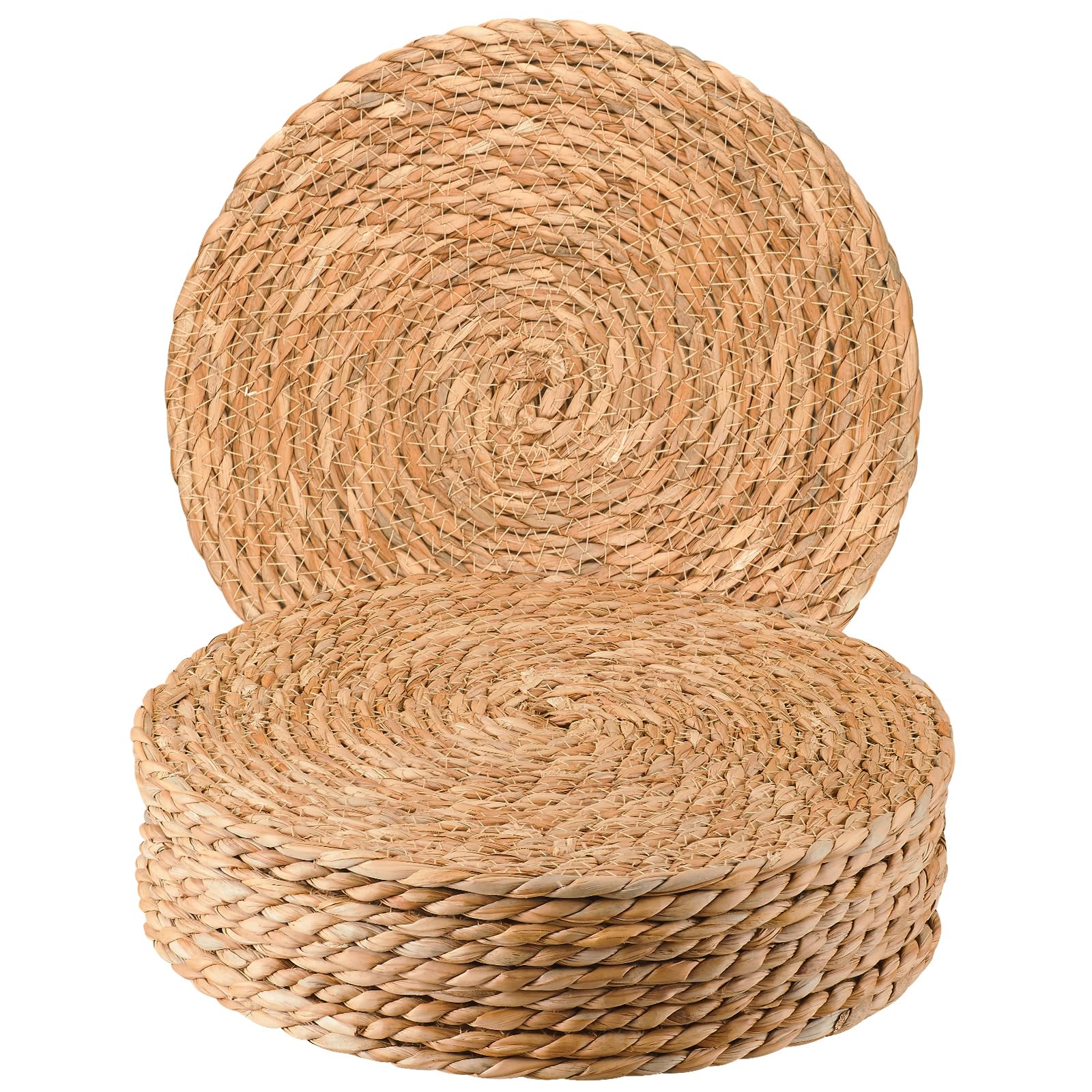 Round Woven Placemats Set of 10, 12" Boho Rattan Placemats Natural Hand-Woven Water Hyacinth Placemats, Farmhouse Weave Place Mats, Rustic Braided Wicker Table Mats for Dining Table,Home,Wedding