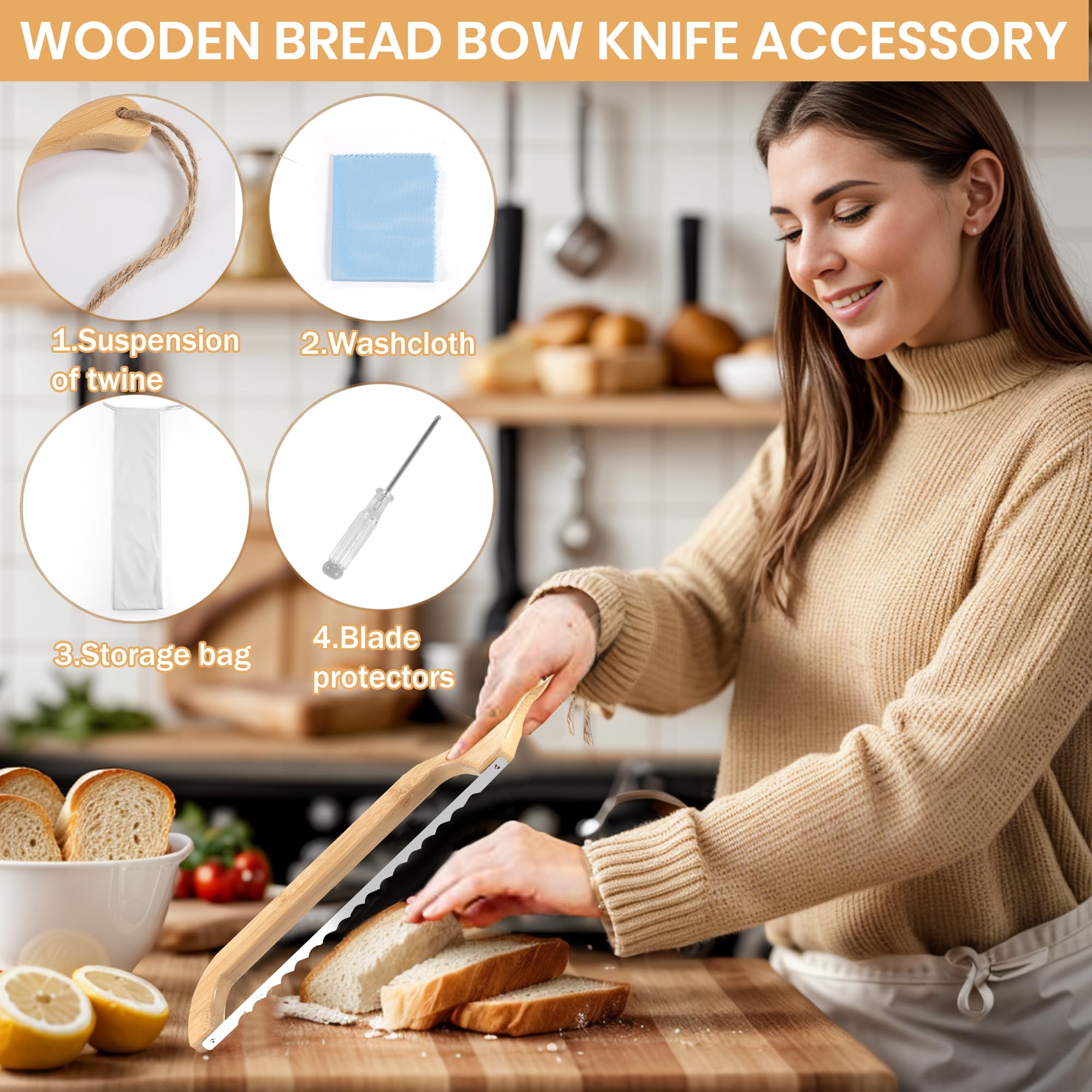 DVIIDO Bread Knife for Homemade Bread, 16" Sourdough Bread Knife Easy to Cutting Premium Stainless Steel Serrated Bread Cutter for Sourdough Bread Baguettes and More