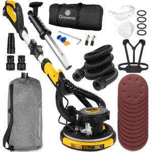 drywall sander with labor-saving strap, electric sander for drywall with vacuum attachment, auto dust collection, 7 variable speed 900-1800rpm, power ceiling sander for drywall, popcorn ceiling etc