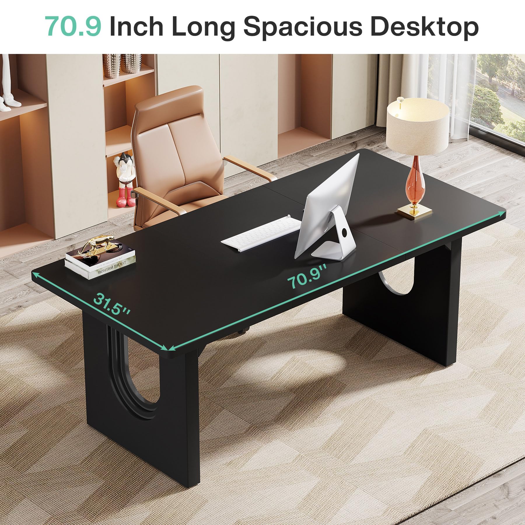 Tribesigns Modern Executive Desk, 70.9" Large Office Computer Desk, Conference Table Meeting Room Table, Simple Workstation Business Furniture for Home Office, Black