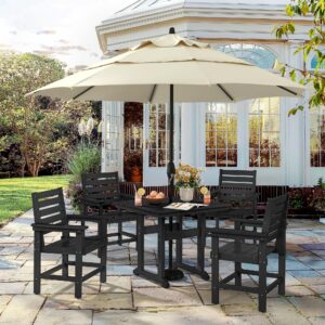 Homenjoy Patio Table and Chairs Set 5 Pieces, HDPE Weather Resistant Outdoor Dining Set with 1.95" Umbrell Hole, Square Outdoor Dining Table with 4 Patio Chairs, Patio Dining Set for Balcony, Black