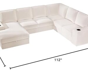 PaPaJet U Shaped Sofa, 7 Seater Sofa with USB Ports, Sectional Sofa Couch with Storage Chaise, Corduroy Beige