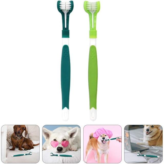 YuanHolumid Dog Toothbrush, Triple Headed Toothbrush Dog Toothbrush for Pet Dental Care Health Supplies