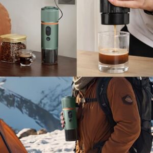 COTGCO Portable Espresso Coffee Machine: 12V Electric Travel Expresso Maker - Self Heating 8 Cups Battery Powered Compatible for Nespresso Capsule - for Camping Travel RV Hiking (Forest Green)