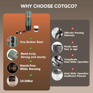 COTGCO Portable Espresso Coffee Machine: 12V Electric Travel Expresso Maker - Self Heating 8 Cups Battery Powered Compatible for Nespresso Capsule - for Camping Travel RV Hiking (Forest Green)