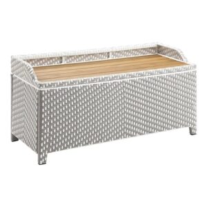 greemotion azur beach aluminum and all-weather wicker 41 in. wide storage bench for garden, backyard, patio, pool area, porch, gray and white