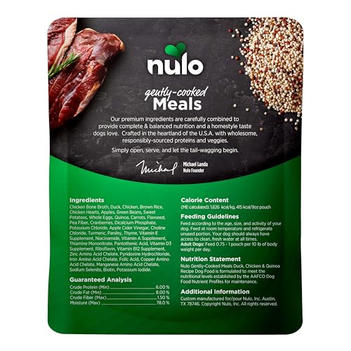 Nulo Gently-Cooked Meals Complete and Balanced Adult Wet Dog Food, Duck & Quinoa, 9 Ounce, 8 Count