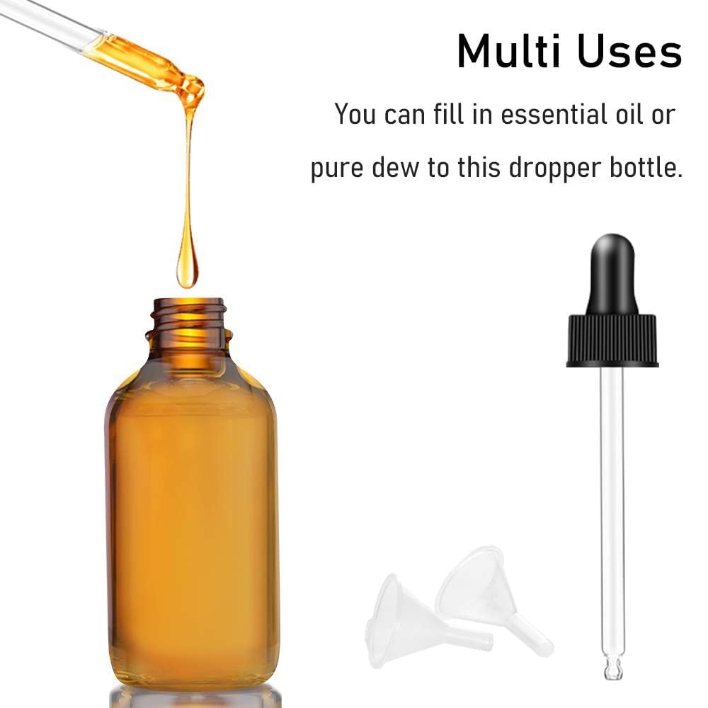 Bumobum 4oz Dropper Bottles for Essential Oils, 24 Pack 120ml Amber Glass Dropper Bottles with Eye Dropper, 2 Funnel and 2 Long Dropper, Empty Tincture Bottles for Travel, Home use