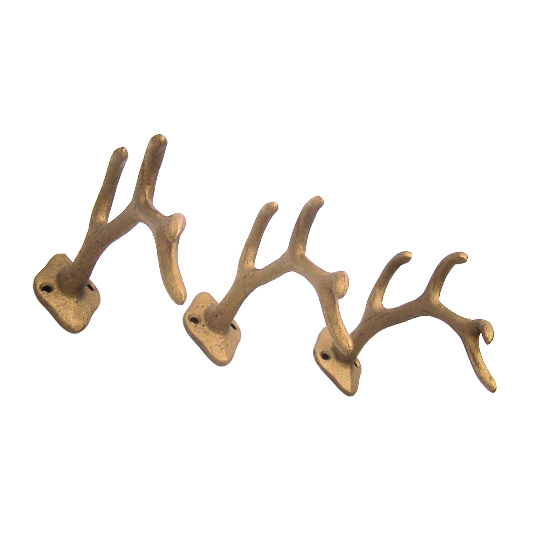 Wowser Antler Wall Hooks, Set of 3, Wall Mounted Decoration, Rustic Decor, 5.5 Inches (Gold Toned)