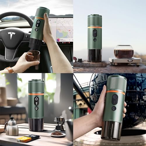 COTGCO Portable Espresso Coffee Machine: 12V Electric Travel Expresso Maker - Self Heating 8 Cups Battery Powered Compatible for Nespresso Capsule - for Camping Travel RV Hiking (Forest Green)