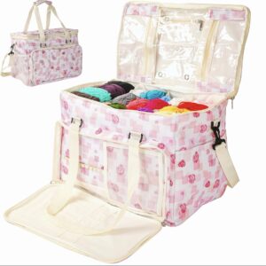 athena's elements embroidery and cross stitch storage bag – sewing, embroidery and cross stitch kits carrying bag – premium organizer bag (rose pink)