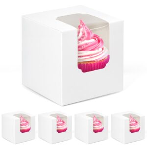 toxoy 20pcs white cupcake containers, 3.5"x3.5"x3.5" pastry boxes cookies boxes with window and inserts for birthday party baby shower