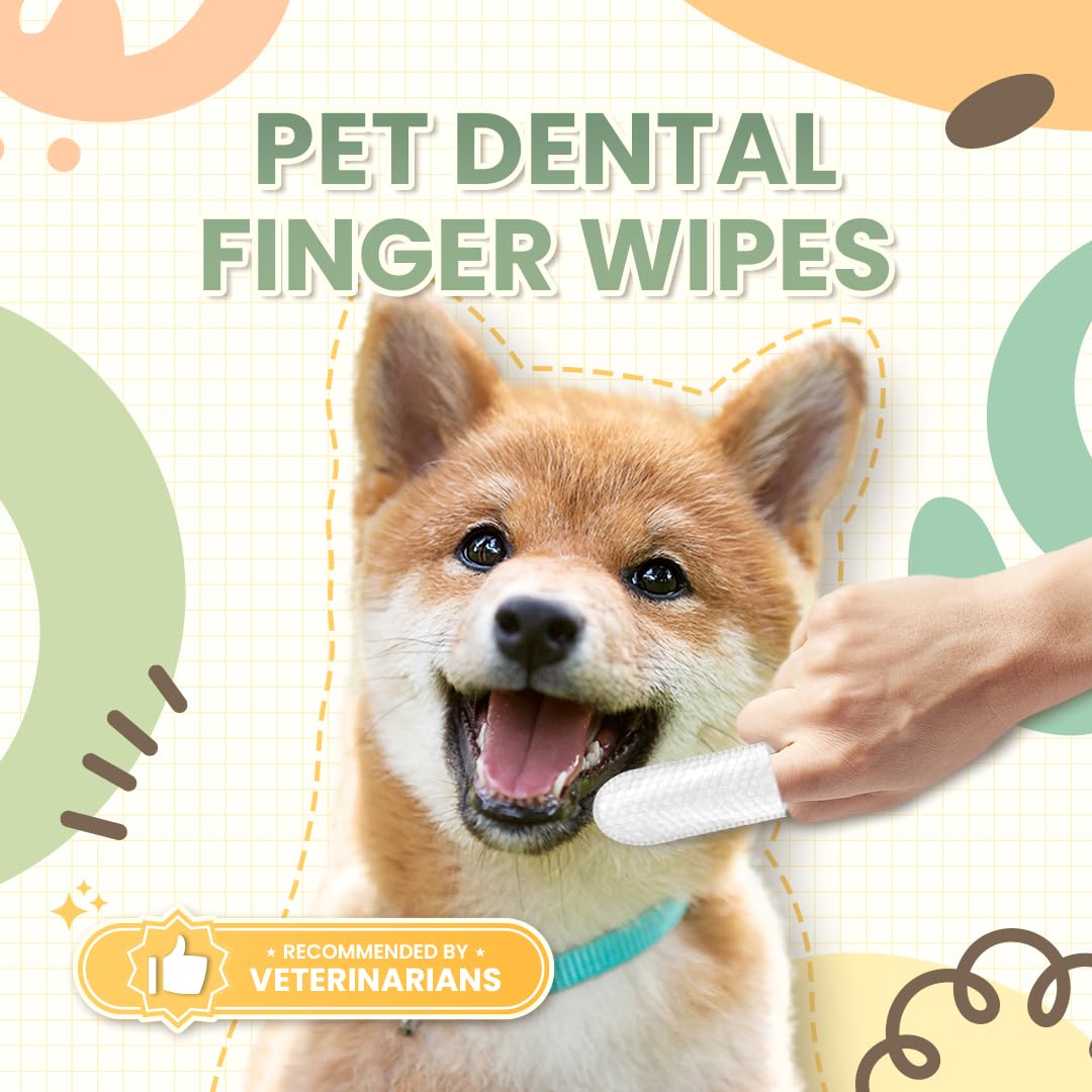 Dental Wipes for Dogs Teeth, Dog Teeth Cleaning Wipes, Dog Dental Care Wipes, Pet Dental Finger Wipes, Dog Toothpaste and brush, Cat Toothbrush, Reduce Plaque and Tartar, Freshen Breath,50 Counts