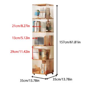 5 Tier Rotating Bookshelf, Clear Bookcase, Modern Storage Organizer Book Case for Bedroom Living Room Home Office, 360 Display Spinning Bookshelf Floor Standing Book Shelf (5 Tier - Natural)