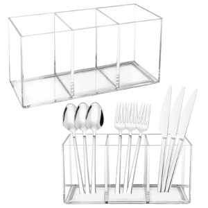 rainmae 2pack acrylic cutlery storage organizer, plastic cutlery utensil holder storage organizer caddy for kitchen countertop organization - holds fork, knife, spoon, silverware tableware storage box