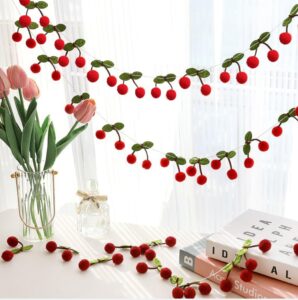 totiejfj colorful cherry garland decoration (3string x 6.6ft) - diy pom pom fruit cherry hanging for kids bedroom kitchen decoration baby shower party favor