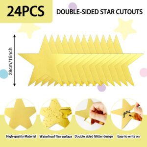 Star Cutouts, 11Inch Gold Star Cutouts, 24Pcs Double Printed Star Cardboard Cutout, Glitter Large Paper Star Decorations for Graduation Classroom Wall Wedding Movie Night Bulletin Board Party Supplies