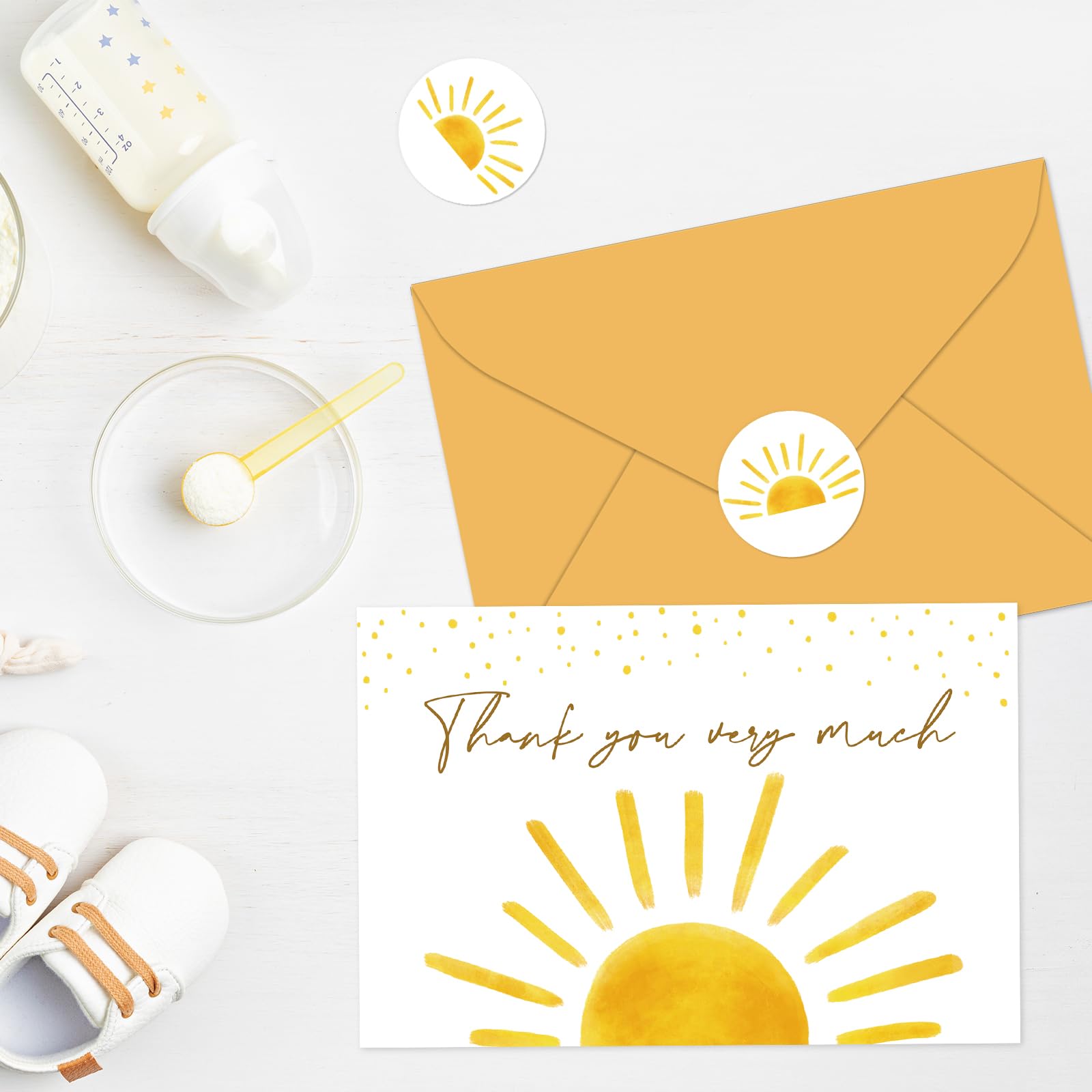 Whaline 30 Pack Baby Shower Thank You Cards with Envelopes Stickers Boho Sun Greeting Cards Sunshine Blank Note Cards for Baby Shower Birthday Wedding Party Supplies, 4 x 6 Inch