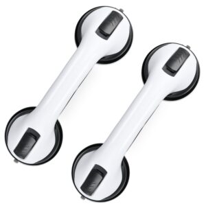 grab bars for bathtubs and showers, 2 pack shower handle 12 inch strong suction shower bar, safety bars for shower chair, bathroom grab bar for senior -black white