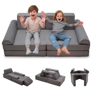 kinevoli 8pcs modular kids couch, toddler play sofa for playroom bedroom, convertible foam and floor cushion for boys & girls, gray