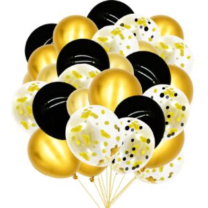 50 pcs 12-inch latex balloons confetti balloons set, black and gold confetti, solid black, and gold metallic balloons for birthday, graduation, anniversary, new year's party decorations