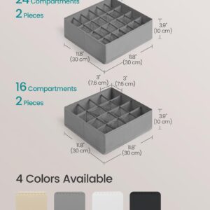 SONGMICS Set of 4 Drawer Organizers, Closet Organizers for Underwear, 80 Cells, Foldable Sock Holders, 11.8 x 11.8 x 3.9 Inches, for Storing Socks, Ties, Belts, Dove Gray URUS011G01