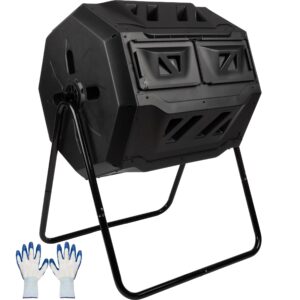 compost tumbler - 43gal compost bin with dual chambers, 360-degree rotating design, and garden gloves included - homesteading supplies by pure garden