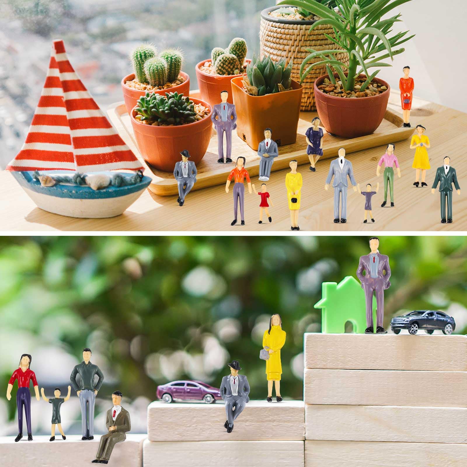 Harrycle 30 Pcs Mini People Figurines 1: 30 Scale Tiny People Model Miniature People Figurines Sitting and Standing Little Plastic People Figurines for Miniature Scenes