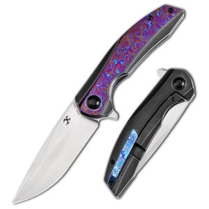 kansept accipiter pocket folding knives edc camping folding knife 3.36'' satin cpm s35vn blade pocket folding knife with black anodized titanium + timascus handle everyday carry k1007e3