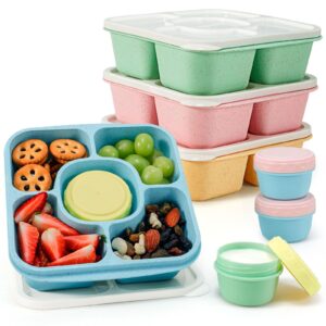 caperci original lunchable snack containers for kids & adults - 5 compartments bento snack boxes with 4 leakproof small containers, wheat straw, bpa-free, set of 4 (vintage colors)