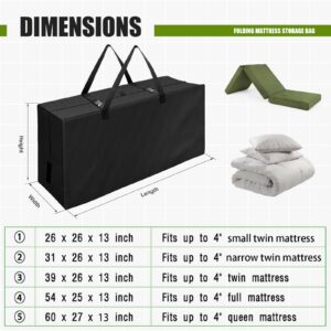 lihtsofty Folding Mattress Bag Waterproof Cushion bag 60"x27"x13" Fits up to 4 Queen Mattress Heavy Duty Durable Mattress Carry Case for Tri-Fold Guest Bed Mattress Mattress Cushion Storage Bag Black