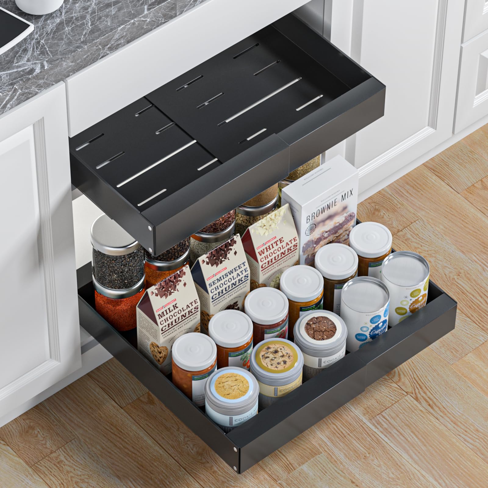 CHIOCWARE Pull Out Drawers for Cabinets,Pull Out Cabinet Organizer，Slide Out Drawers for Kitchen Cabinets, (11.81"~18.11") W,16.93" D,for Kitchen, Bathroom, Pantry