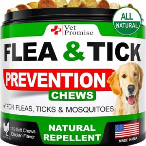 Flea and Tick Prevention for Dogs Chewables - Natural Dog Flea and Tick Treatment - Flea and Tick Chews for Dogs - Oral Flea Pills for Dogs Supplement - All Breeds and Ages - Made in USA